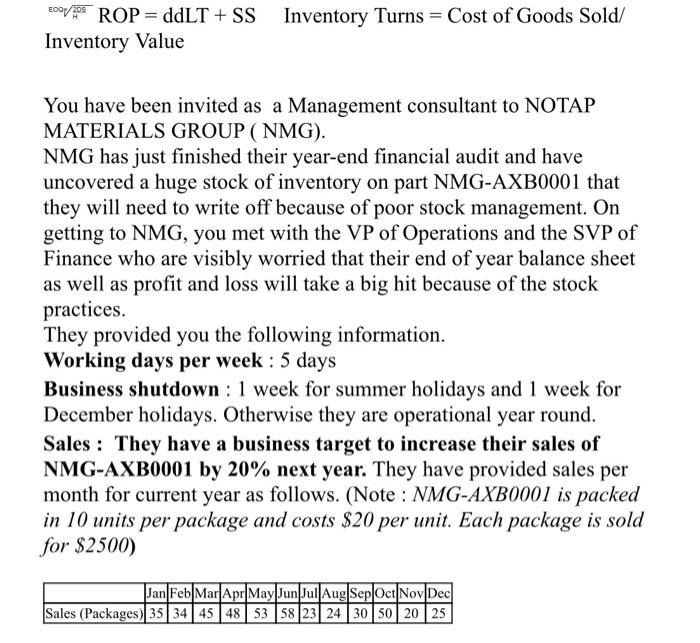 Solved BOOTS ROP = ddLT + SS Inventory Turns = Cost of Goods | Chegg.com