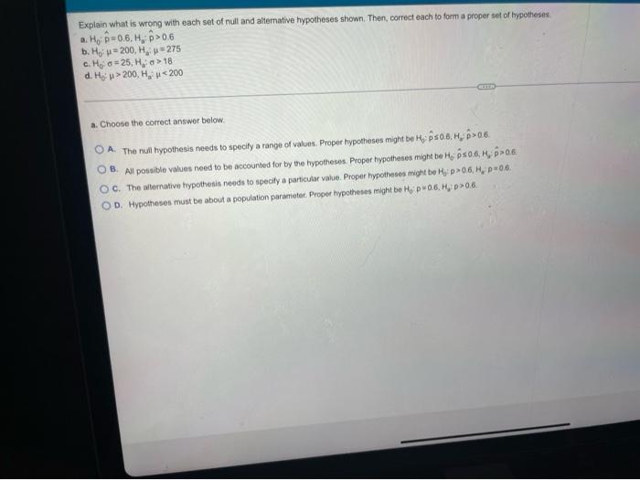 Solved Explain what is wrong with each set of null and | Chegg.com