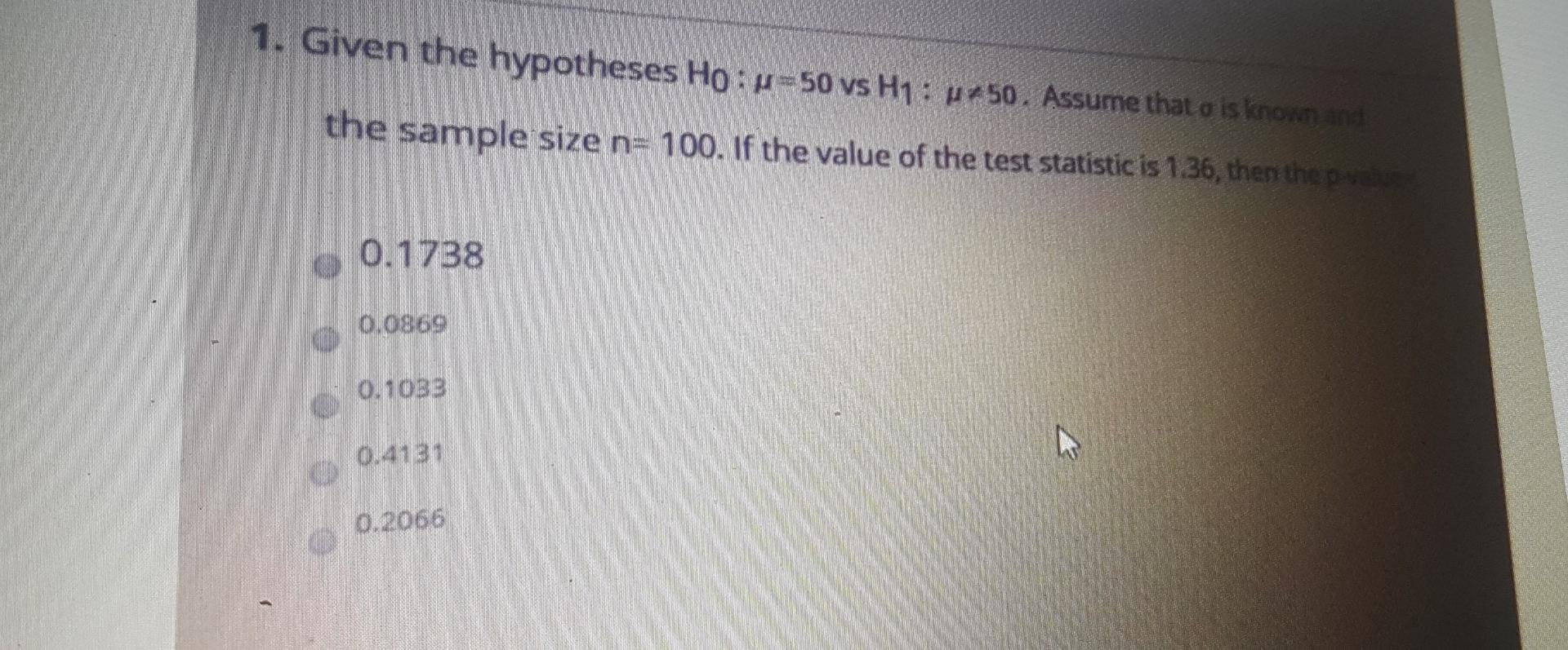 Solved 1. Given the hypotheses Ho: p=50 vs H1: p250. Assume | Chegg.com