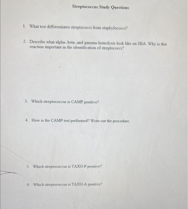 1. What test differentiates streptococci from | Chegg.com
