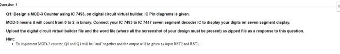 Q1: Design a MOD-3 Counter using IC 7493 , en digital | Chegg.com