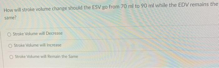 Solved How will stroke volume change should the ESV go from | Chegg.com
