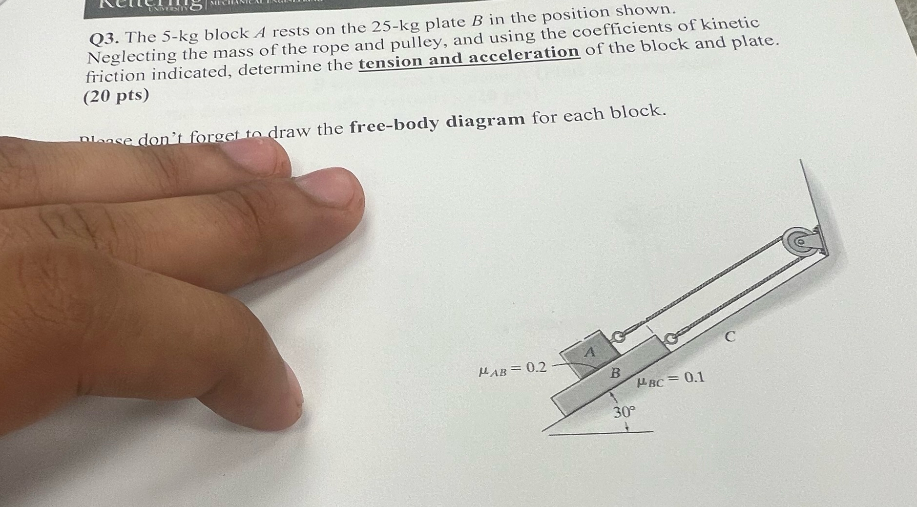 Solved Q3. ﻿The 5-kg ﻿block A rests on the 25-kg ﻿plate B | Chegg.com