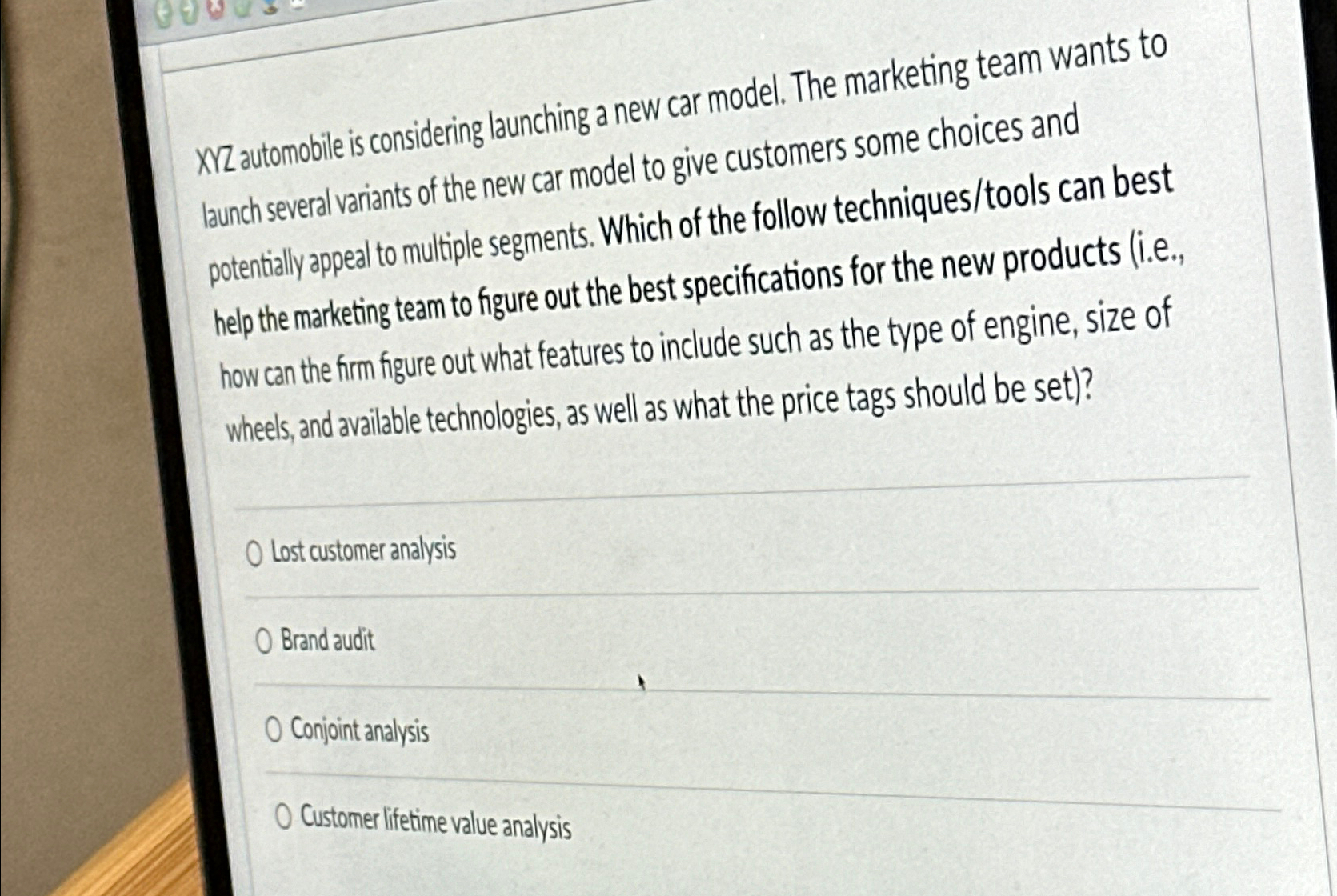 Solved XYZ automobile is considering launching a new car | Chegg.com