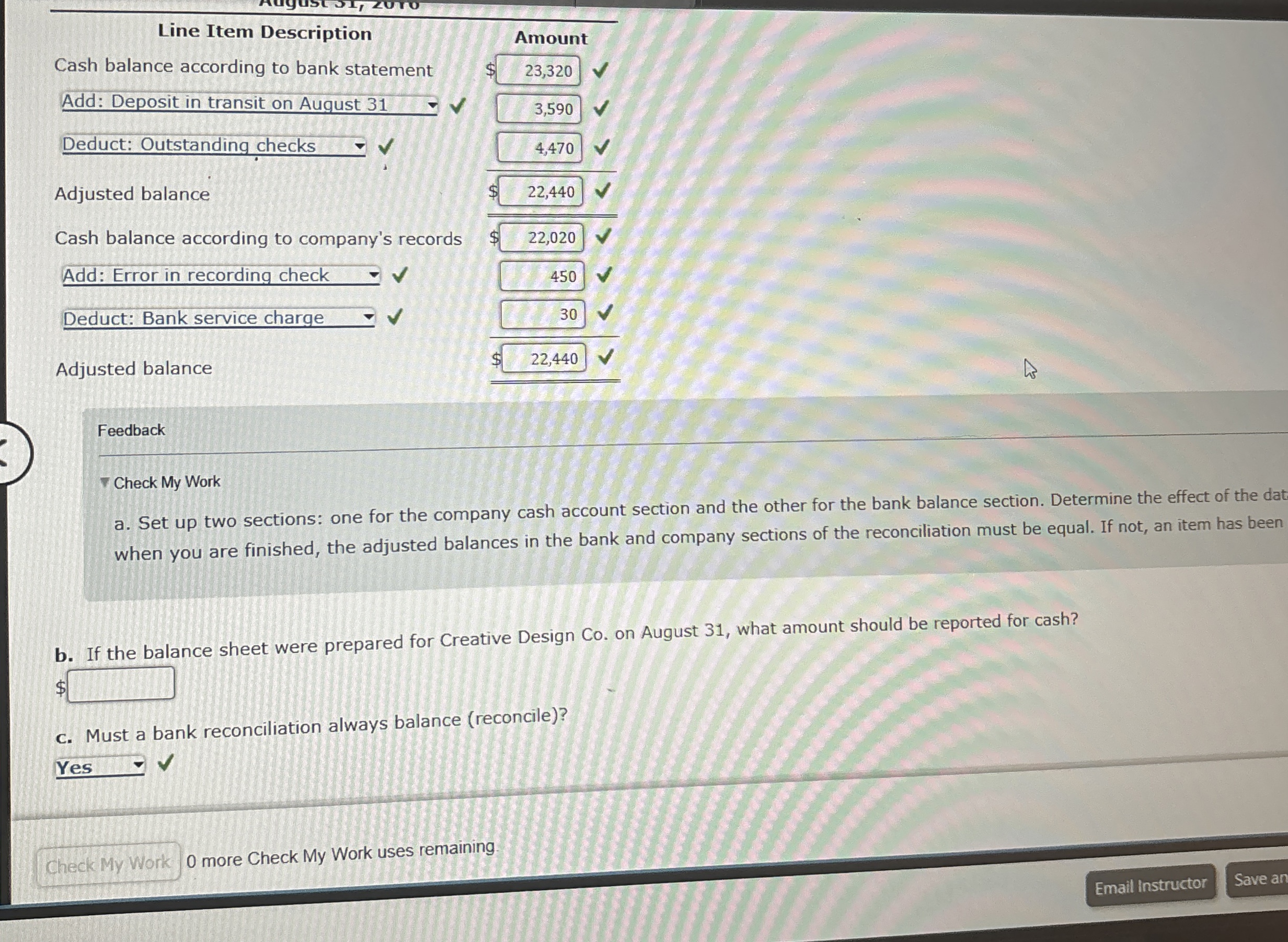 Solved \table[[Line Item Description,Amount],[Cash balance | Chegg.com