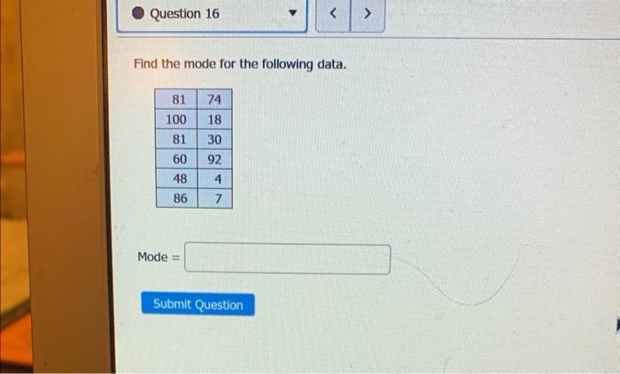 Solved Find the mode for the following data. | Chegg.com