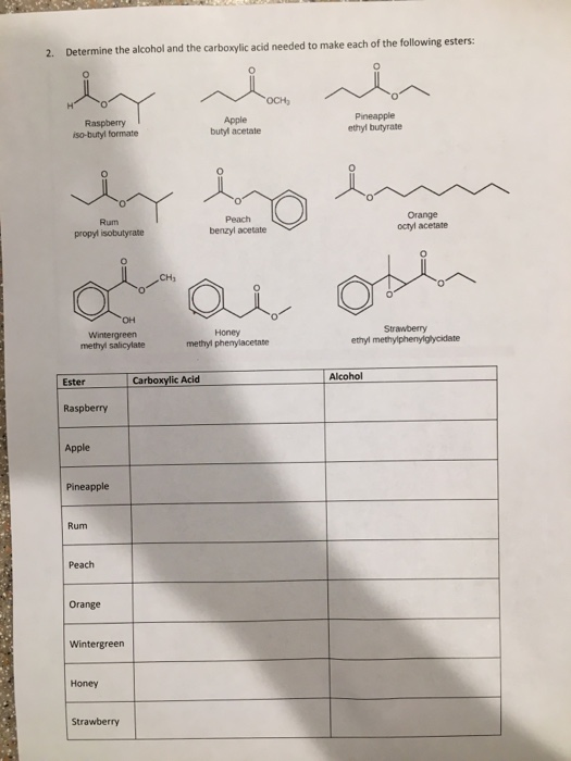 Solved 2. Determine the alcohol and the carboxylic acid | Chegg.com