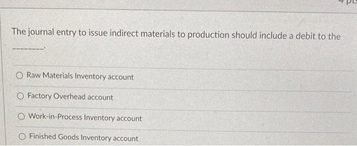 The journal entry to issue indirect materials to | Chegg.com