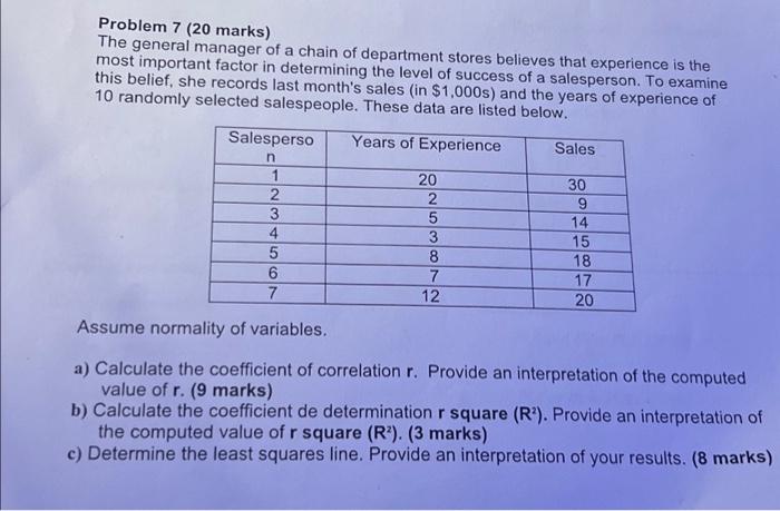 Solved Problem 7 (20 marks) The general manager of a chain | Chegg.com