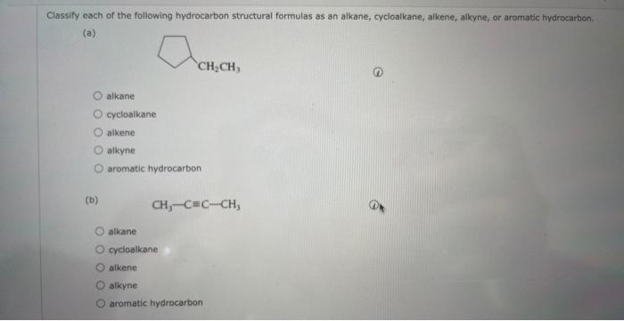 Solved Classify each of the following hydrocarbon structural | Chegg.com