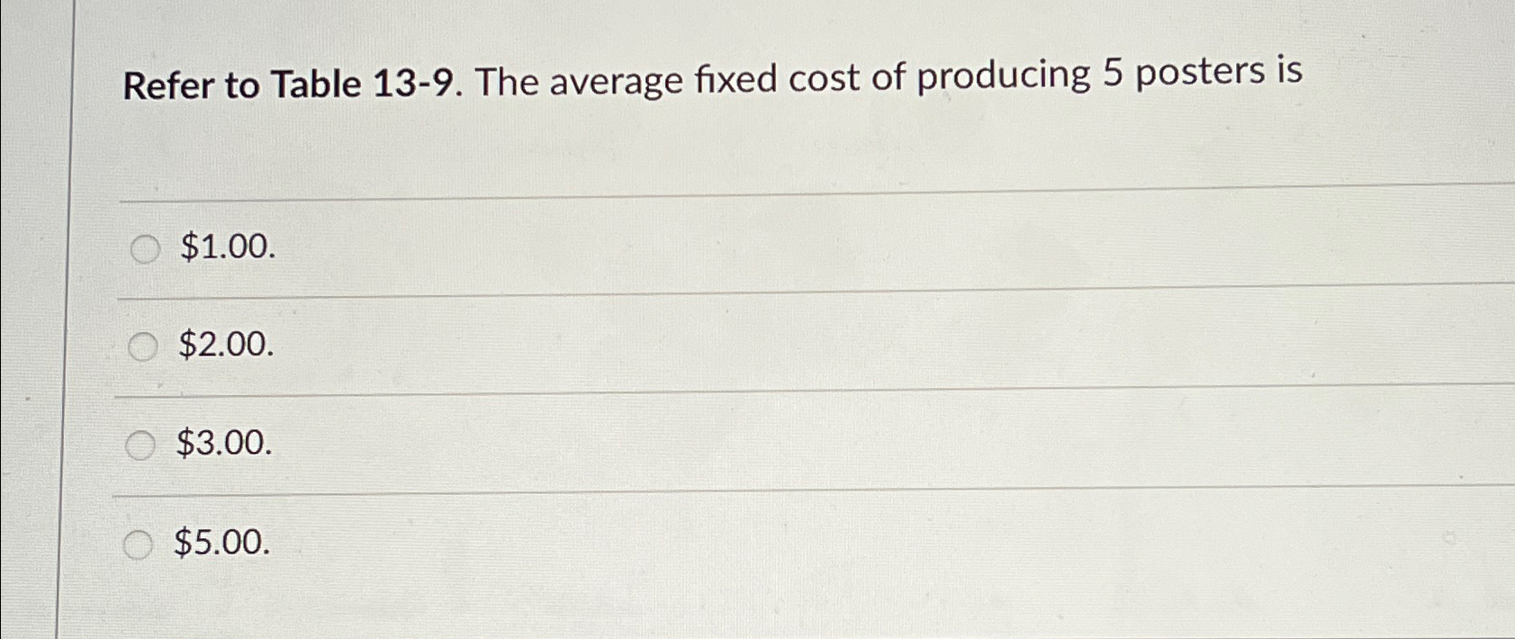 Solved Refer to Table 13-9. ﻿The average fixed cost of | Chegg.com