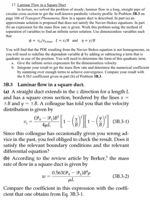 Solved 17. Laminar Flow in a Square Duct In lecture, we | Chegg.com