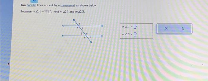 Solved Two parallel lines are cut by a transversal as shown | Chegg.com