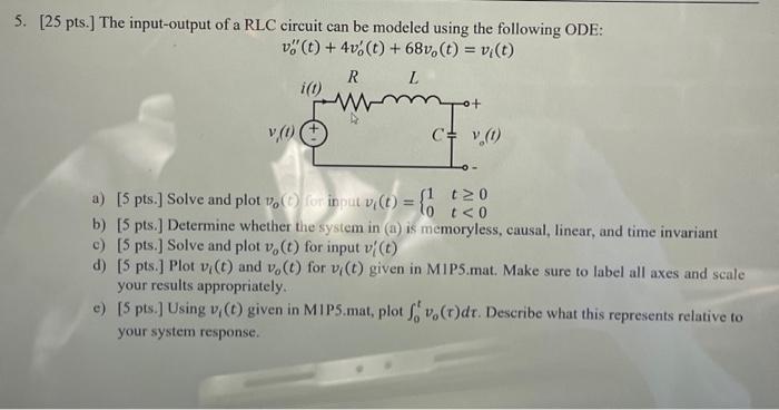 5. [25 pts.] The input-output of a RLC circuit can be | Chegg.com