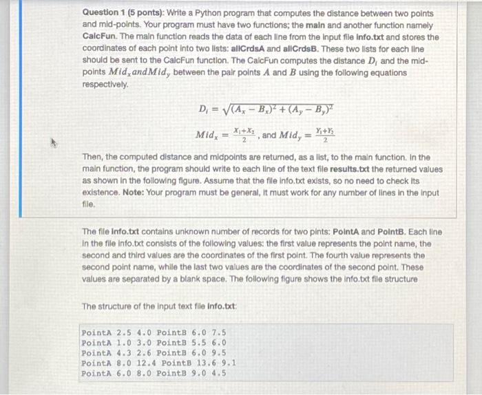 Solved Question 1 (5 ponts): Write a Python program that | Chegg.com