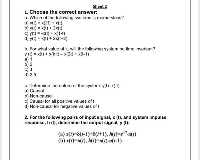 Solved 1. Choose the correct answer: a. Which of the | Chegg.com