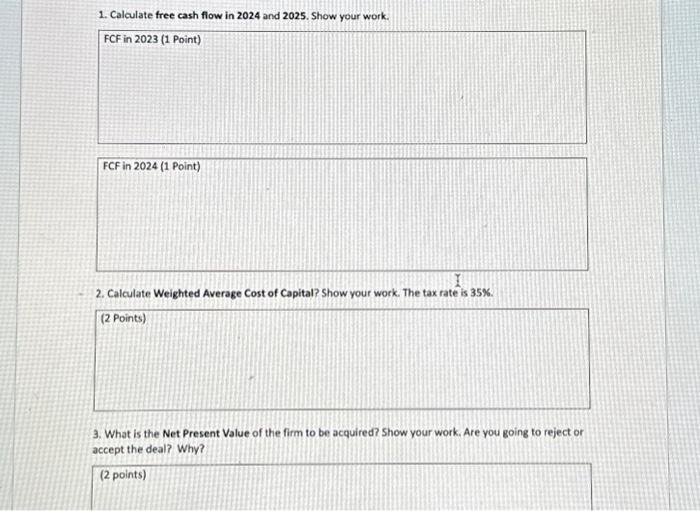 Solved 1. Calculate free cash flow in 2024 and 2025. Show | Chegg.com