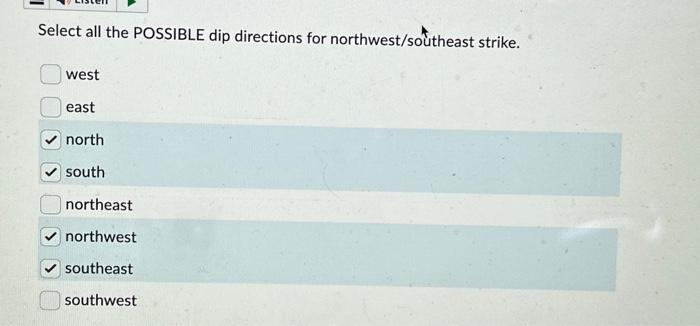 Solved Select all the POSSIBLE dip directions for | Chegg.com