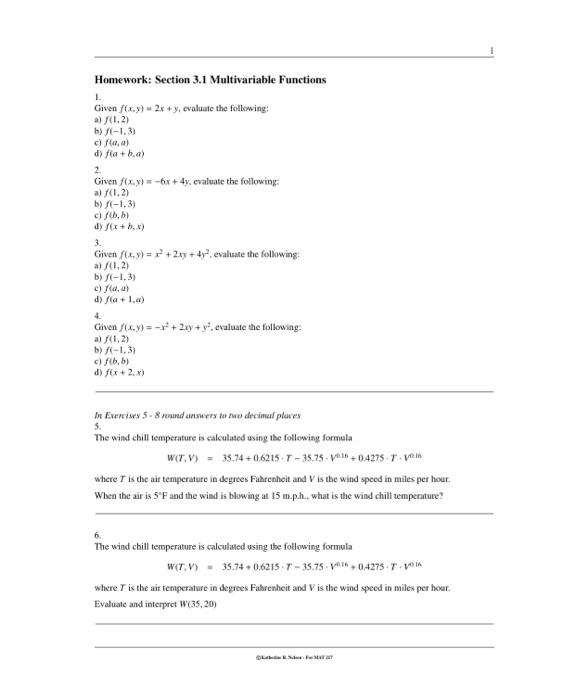 Solved Homework Section 3 1 Multivariable Functions 1