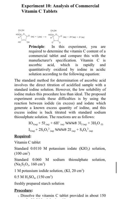Solved Experiment 10: Analysis of Commercial Vitamin C | Chegg.com