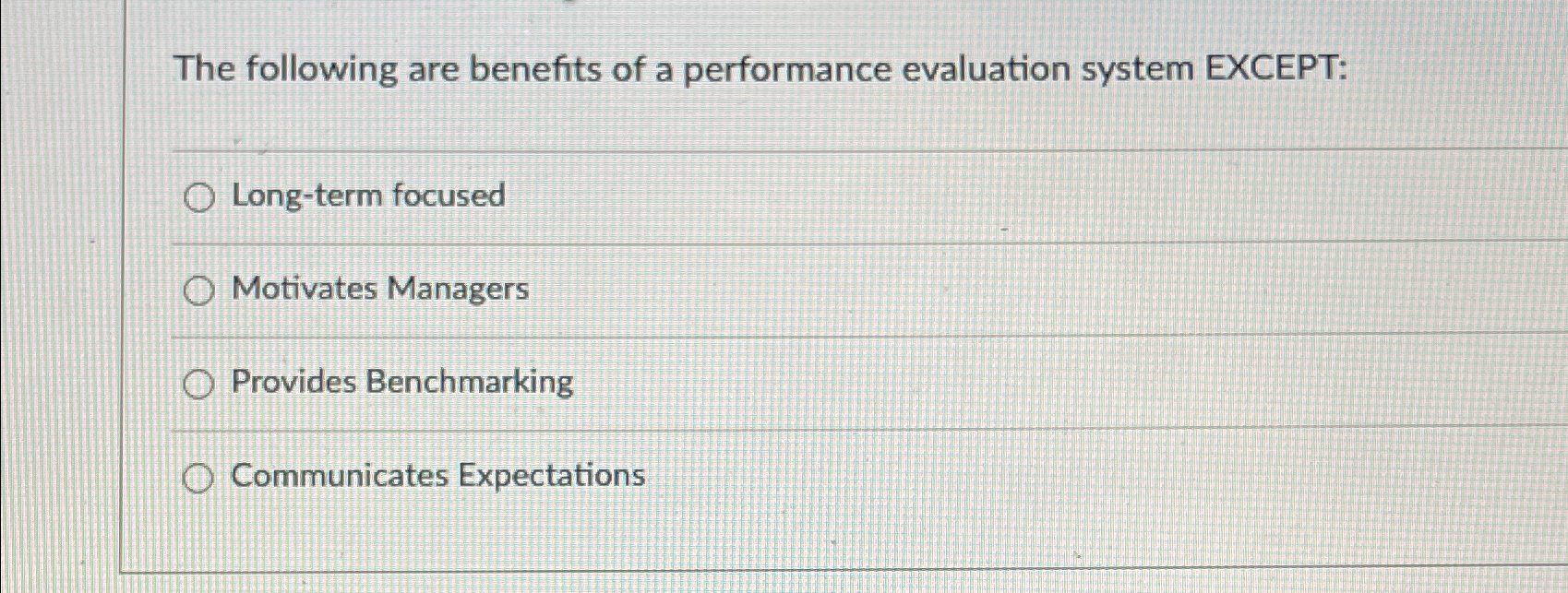 Solved The following are benefits of a performance | Chegg.com