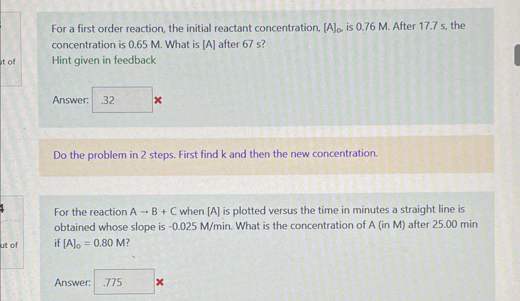 Solved For a first order reaction, the initial reactant | Chegg.com