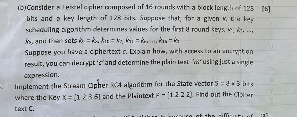 Solved (b) ﻿Consider a Feistel cipher composed of 16 ﻿rounds | Chegg.com