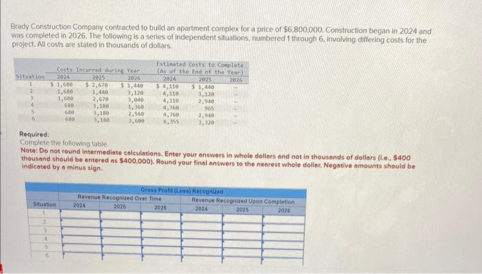 Solved Brady Construction Company contracted to build an | Chegg.com