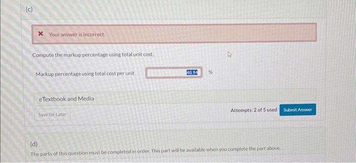 Solved i need help answering question C) markup percentage | Chegg.com