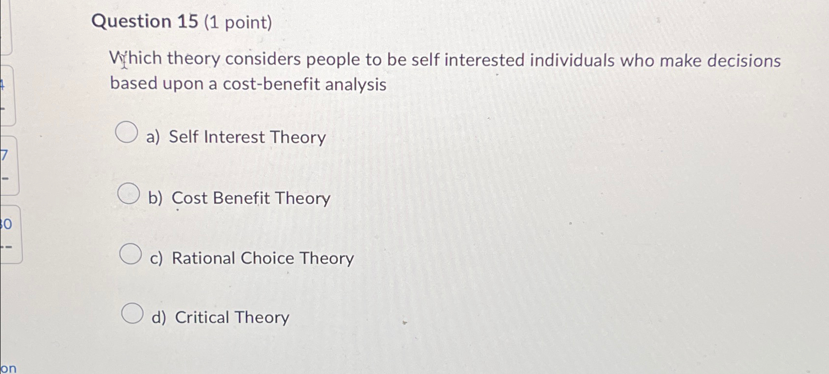 Solved Question 15 (1 ﻿point)Vich theory considers people to | Chegg.com