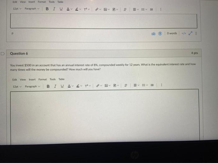 Solved Edit View insert Format Tools Table 12pt Paragraph | Chegg.com