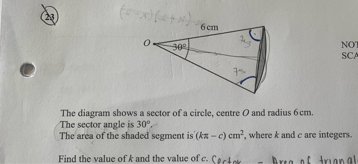 Solved da 6 cm 30° NOT SCA The diagram shows a sector of a | Chegg.com