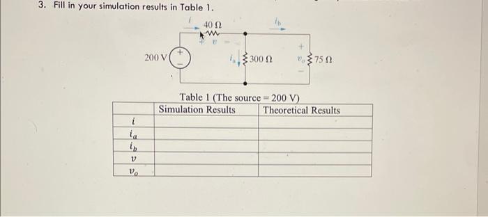 Solved 3. Fill in your simulation results in Table 1. Table | Chegg.com