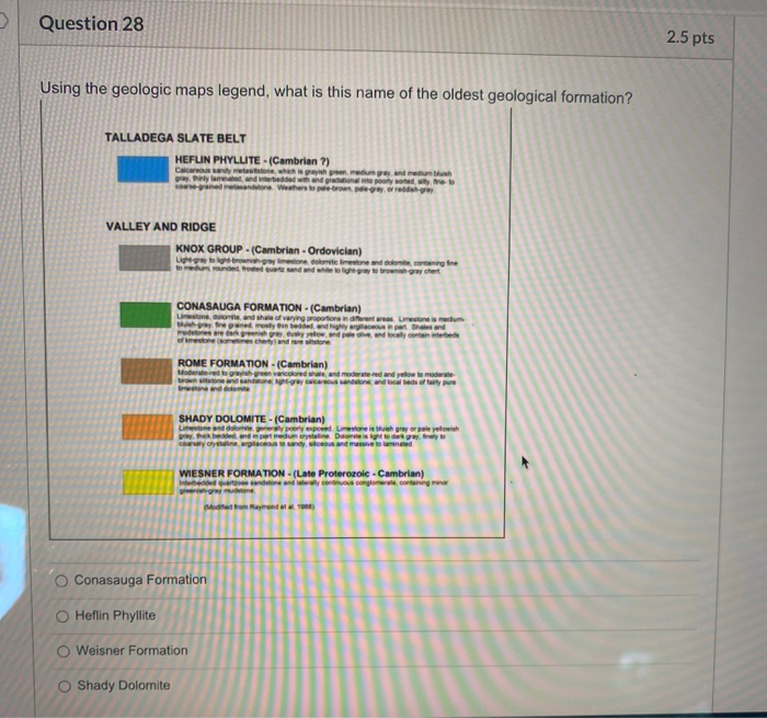 Solved Question 28Using the geologic maps legend, what is | Chegg.com