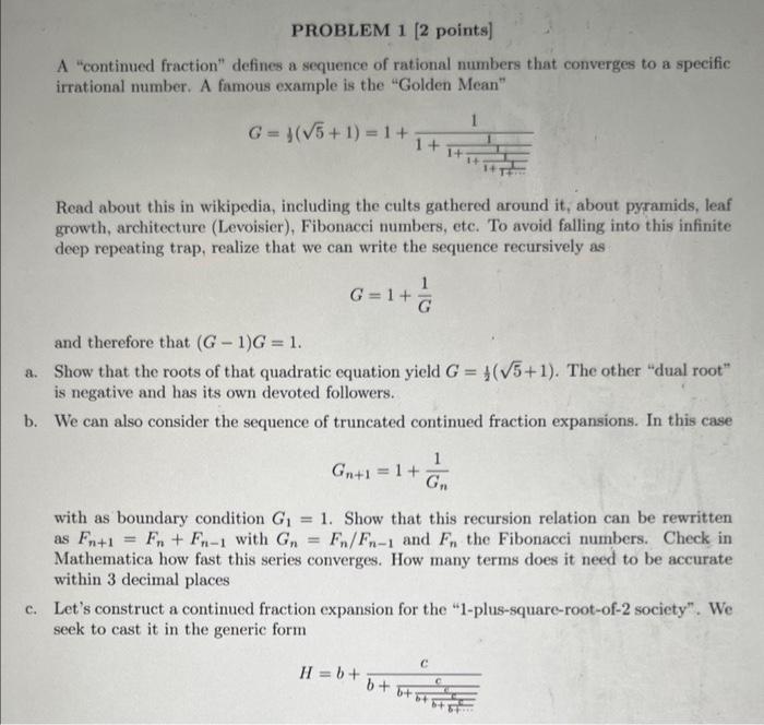 Solved A "continued fraction" defines a sequence of rational | Chegg.com