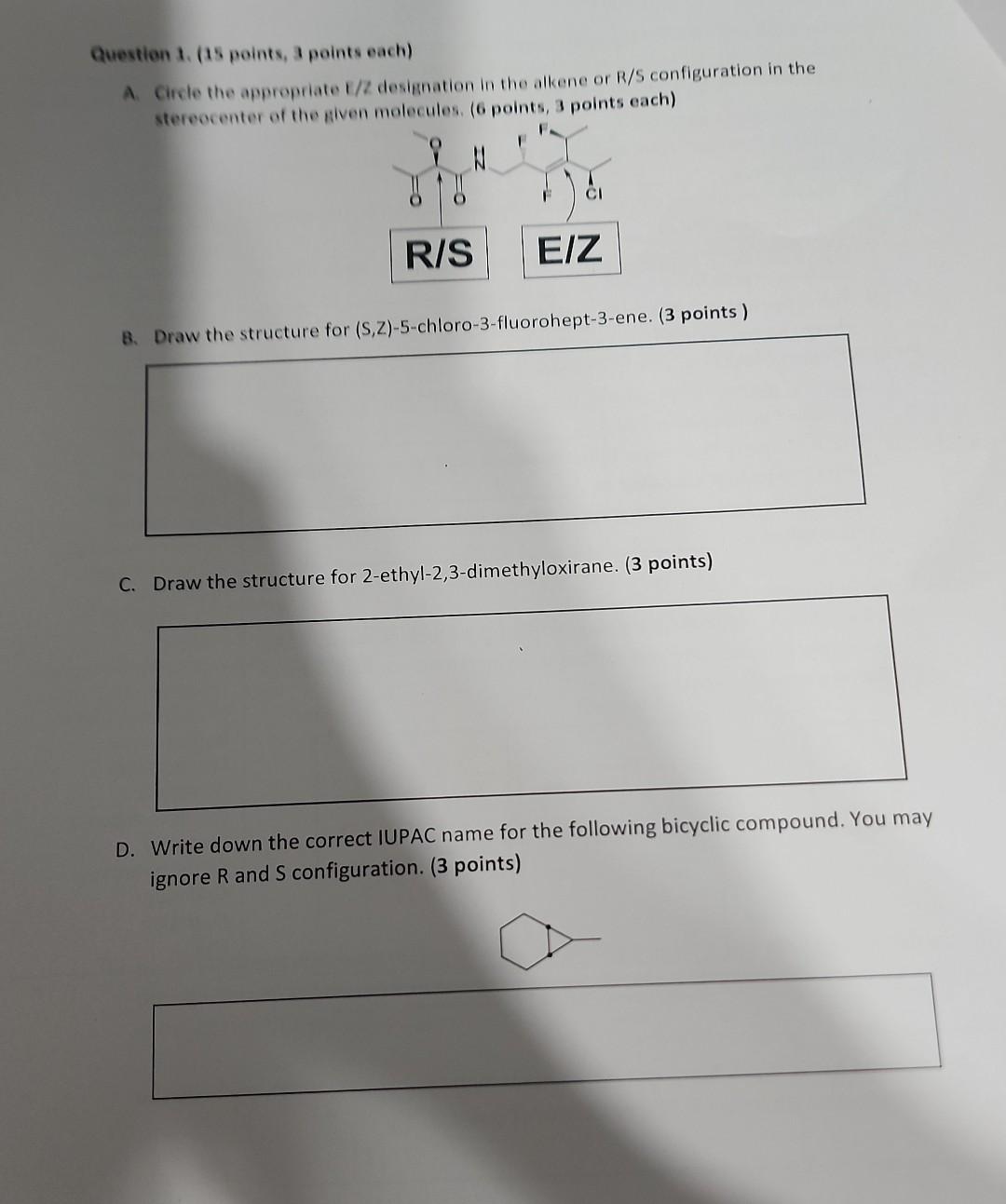 Solved Question 1. (15 points, 3 points each) A. Circle the | Chegg.com