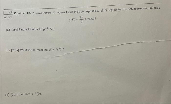 Solved Exercise 10. A temperature F degrees Fahrenheit | Chegg.com