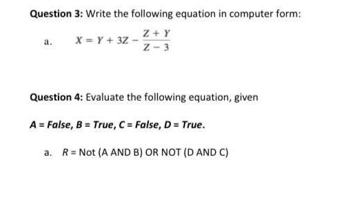 Solved Question 3: Write the following equation in computer | Chegg.com