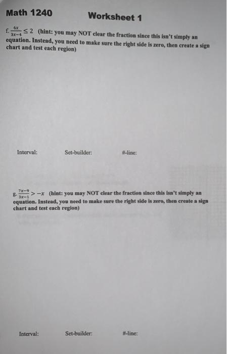 Solved Math 1240 Worksheet 1 Name Show all work and | Chegg.com