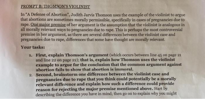 PROMPT B: THOMSON'S VIOLINIST In "A Defense of | Chegg.com