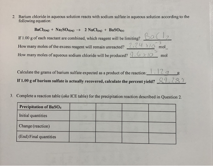 Solved 2. Barium chloride in aqueous solution reacts with | Chegg.com