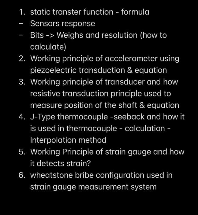 Solved 1. static transter function - formula - Sensors | Chegg.com