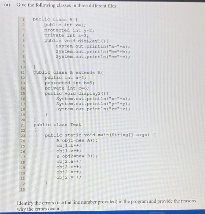 Solved Give the following classes in three different files: | Chegg.com