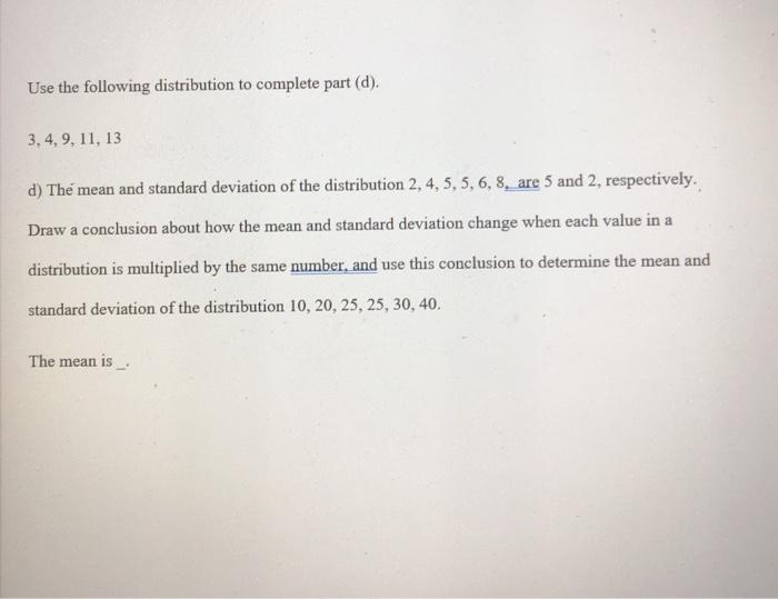 Solved Use the following distribution to complete part (d). | Chegg.com