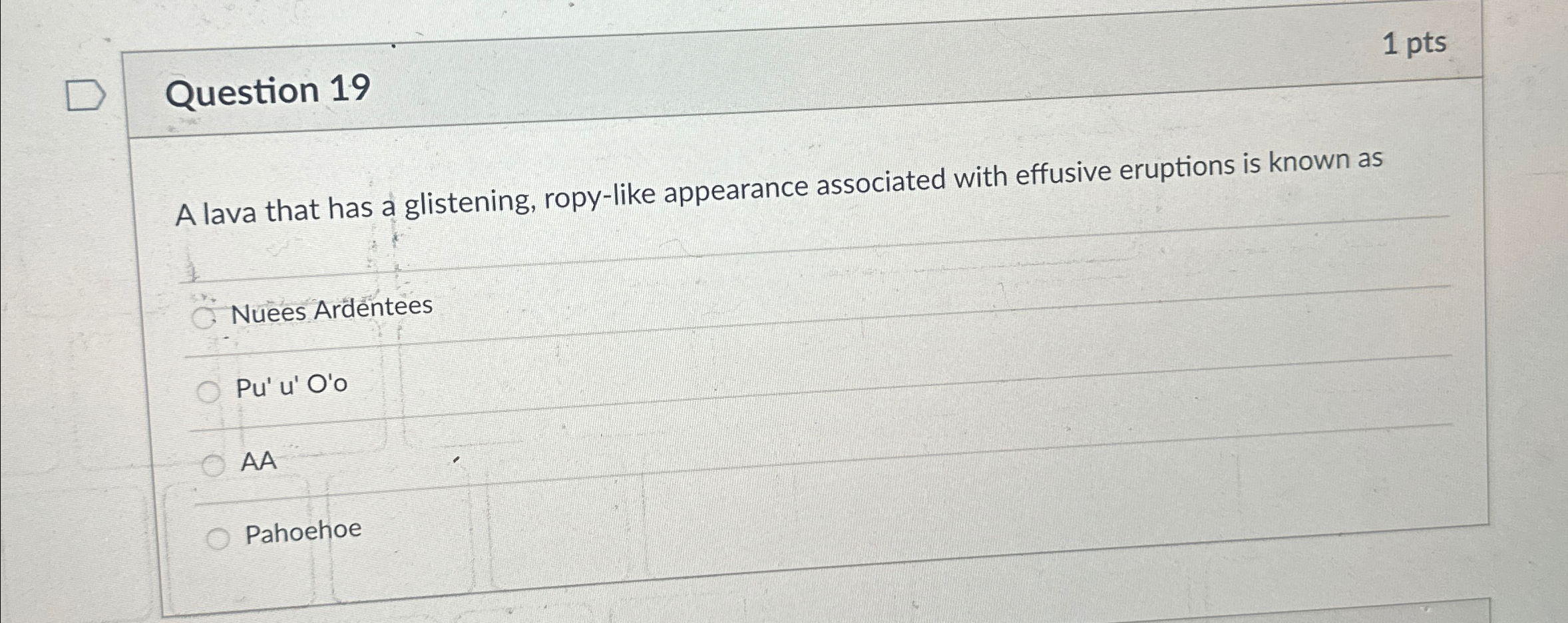 Solved Question 191 ﻿ptsA lava that has a glistening, | Chegg.com
