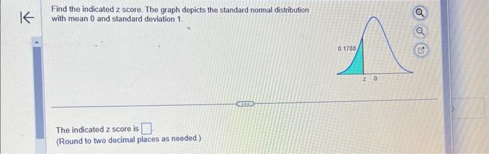 Solved Find the indicated z score. The graph depicts the | Chegg.com