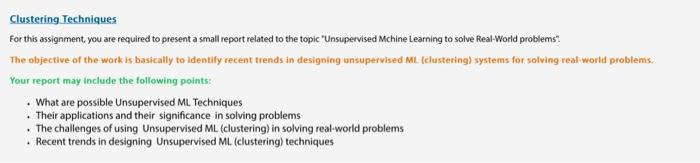 Solved Clustering Techniques For this assignment, you are | Chegg.com
