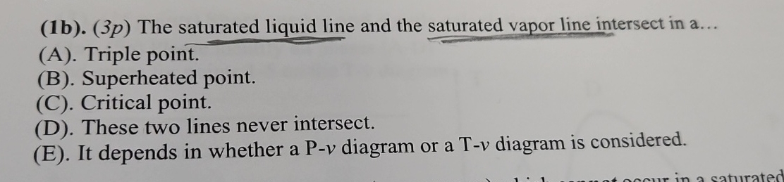 Solved (1b). (3p) ﻿The saturated liquid line and the | Chegg.com