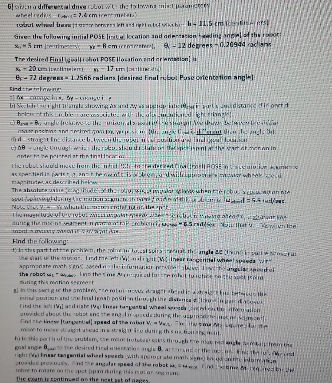 6) Given a differential drive robot with the | Chegg.com