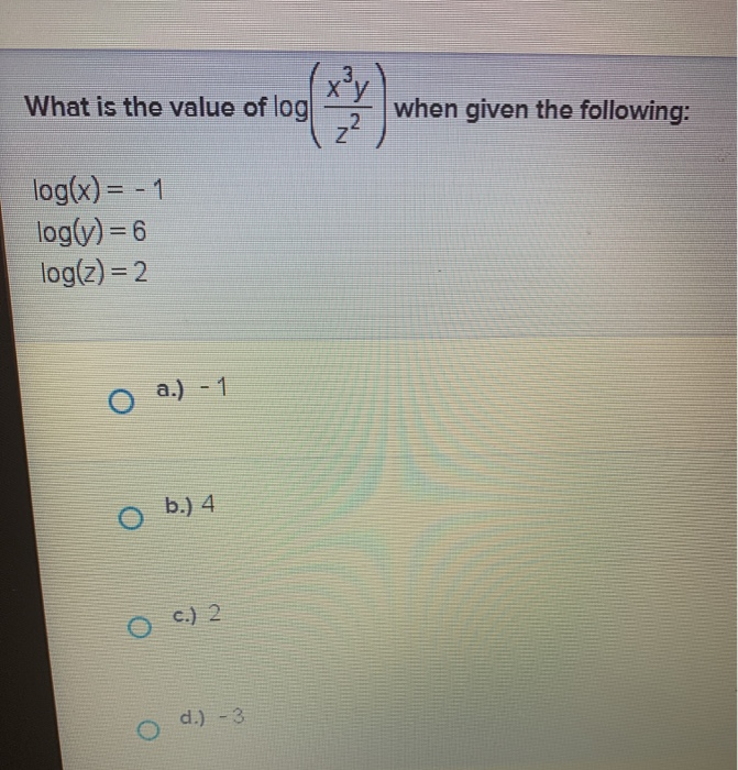 Solved ху What is the value of log 2. Z ) when given the | Chegg.com